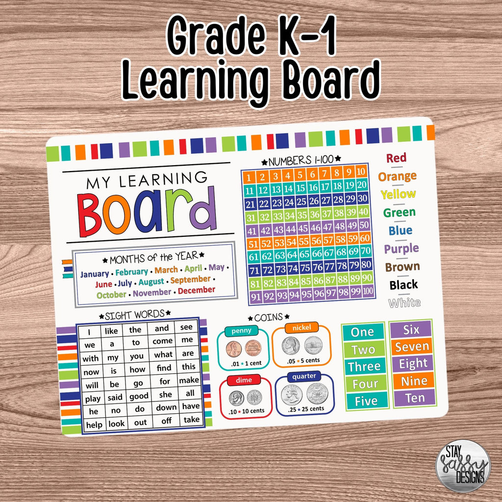 Traditional Grade K-1 Learning Board – Stay Sassy Designs