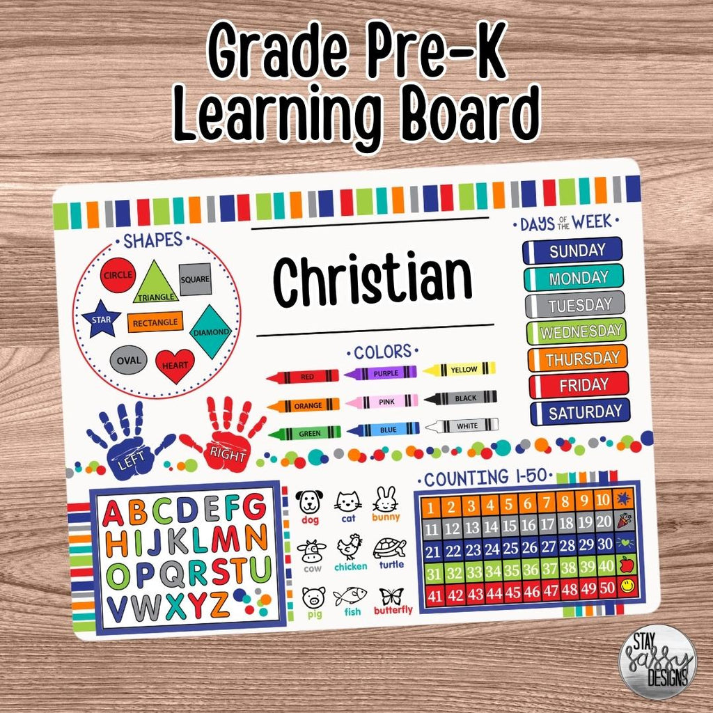 Personalized Traditional Pre-K Learning Board – Stay Sassy Designs