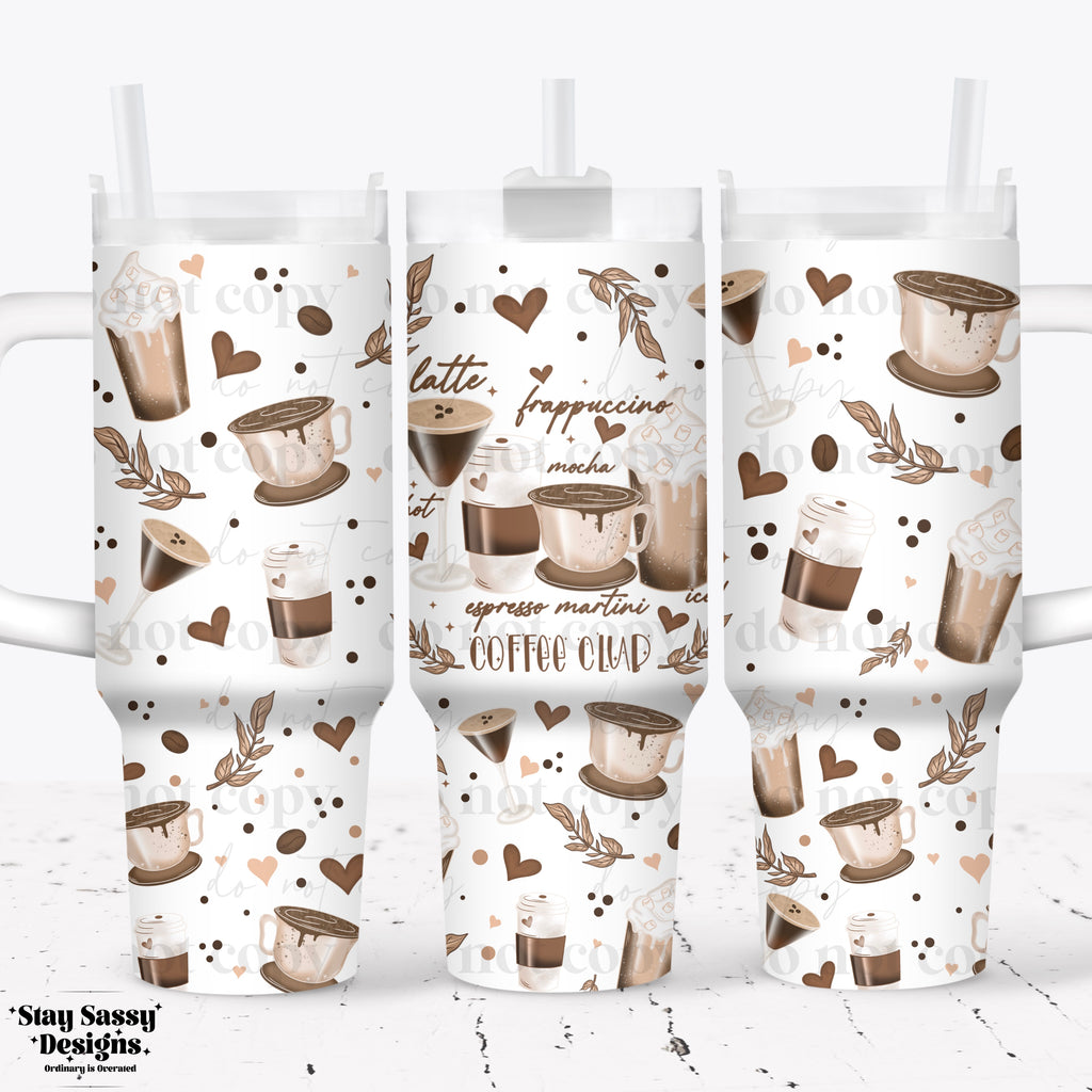 40 oz. Coffee Club Tumbler w/Handle – Stay Sassy Designs