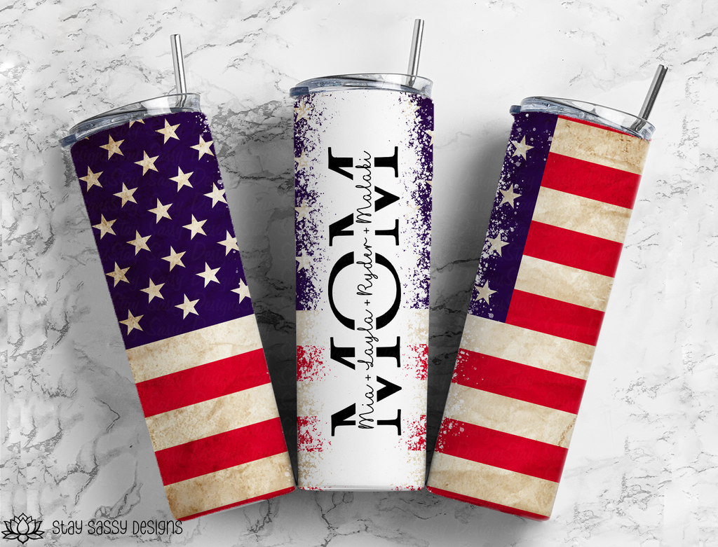 Personalized American Flag Mom Tumbler – Stay Sassy Designs